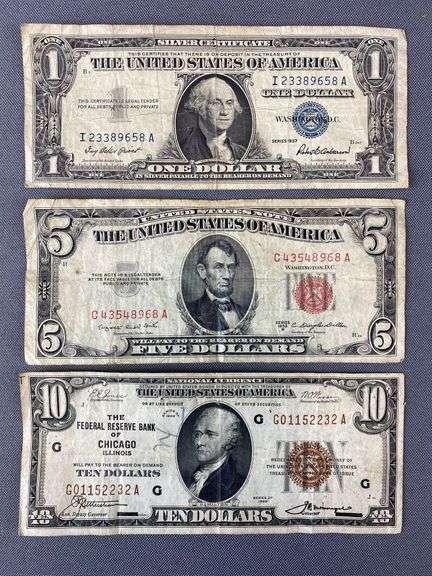 Group of 3 Dollar Bills - Matthew Bullock Auctioneers