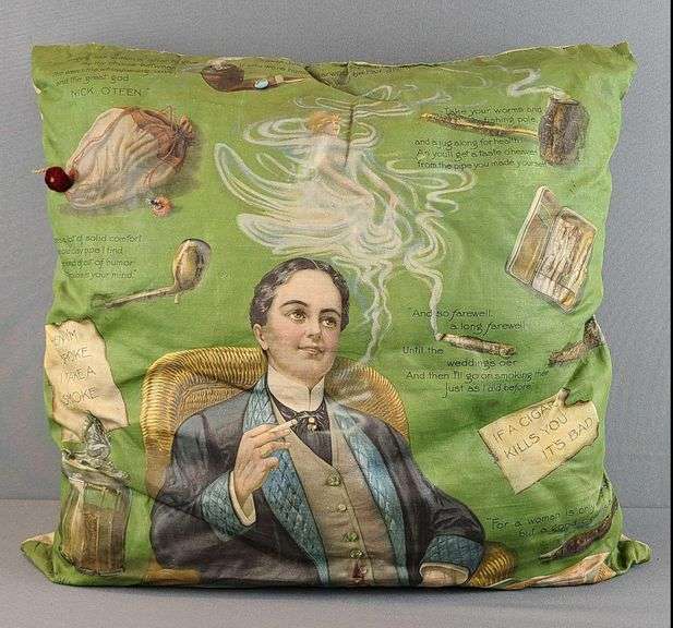 Smoking Fabric Embellished Pillow - Matthew Bullock Auctioneers