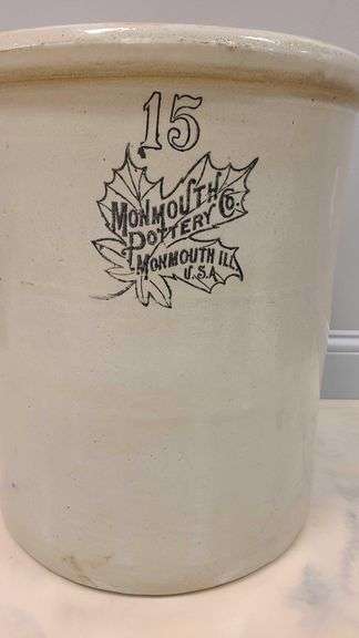 15 Gallon Monmouth Pottery Stoneware Crock - Matthew Bullock Auctioneers