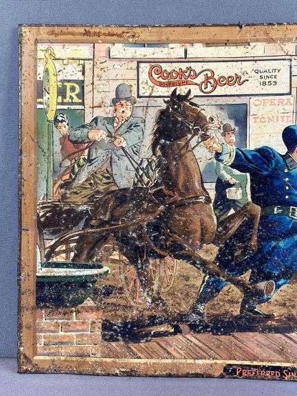 Cooks Beer Tin on Cardboard Advertising Sign - Matthew Bullock Auctioneers