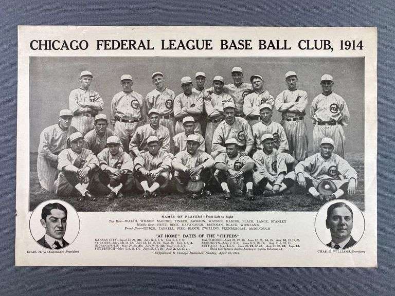 1914 Chicago Federal League Baseball Club 1 Day Insert Photo - Matthew ...