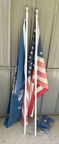 four flags and two flag poles - Matthew Bullock Auctioneers