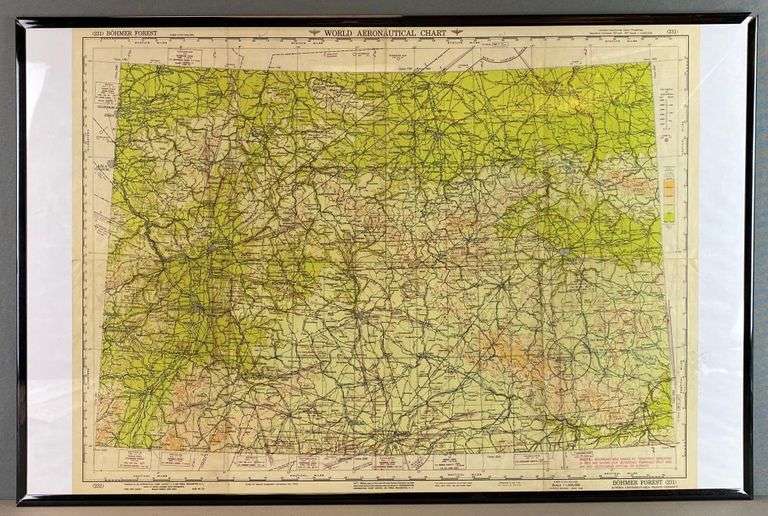 Framed WW2 World Aeronautical Chart - Matthew Bullock Auctioneers