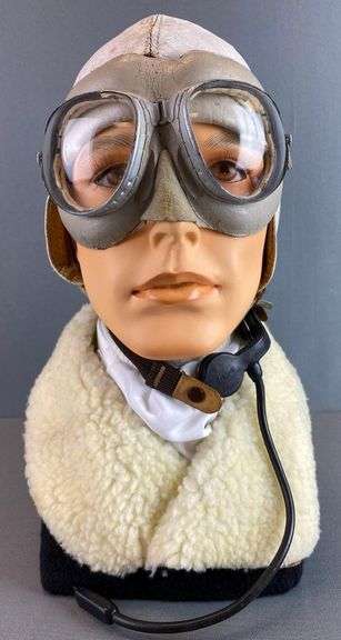 WW1 White Leather Flying Cap with Goggles - Matthew Bullock Auctioneers