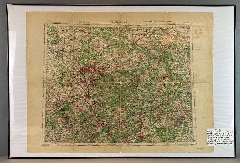 Framed WW2 Bombing Flight Map - Matthew Bullock Auctioneers