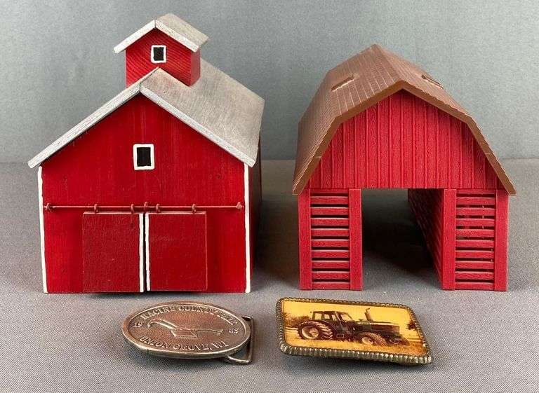 Group of Toy Farm Buildings and Belt Buckles - Matthew Bullock Auctioneers