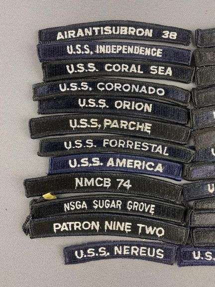 Group of 25 US Navy Ship Title Patches - Matthew Bullock Auctioneers