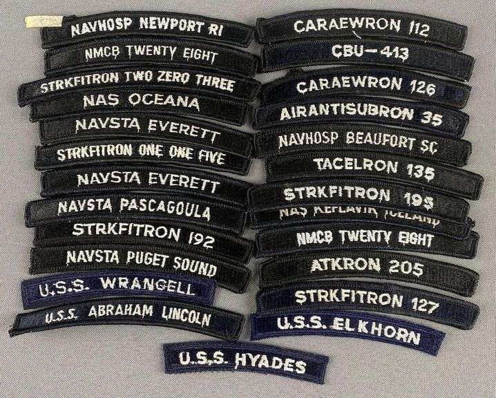 Group of 25 US Navy Ship Title Patches - Matthew Bullock Auctioneers