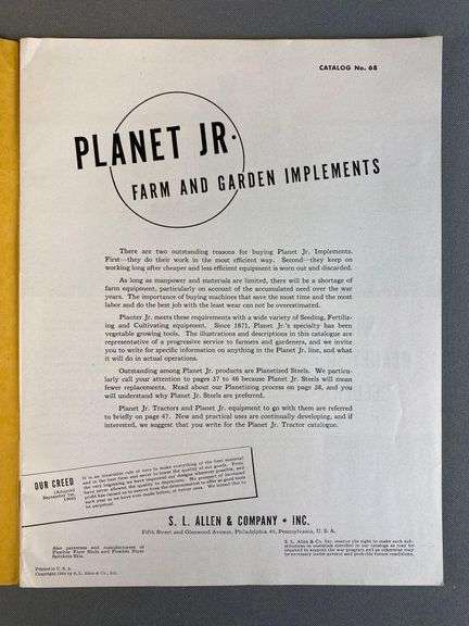 Planet Jr. Agricultural Implements Catalog - Matthew Bullock Auctioneers