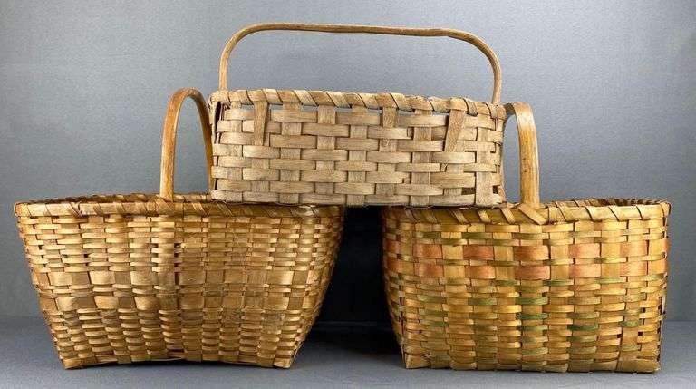 Group of 3 Assorted Woven Wood Baskets - Matthew Bullock Auctioneers