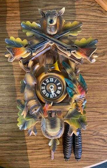 Wood German Hunting Cuckoo Clock - Matthew Bullock Auctioneers
