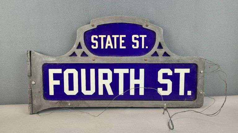 Porcelain Enamel State and Fourth Street Sign - Matthew Bullock Auctioneers
