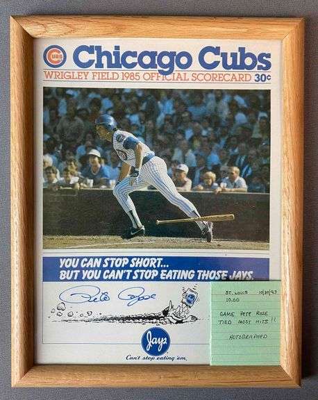1985 Framed Chicago Cubs Official Unused Scorecard with Pete Rose ...