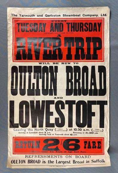 Vintage SteamBoat Poster Broadside - Matthew Bullock Auctioneers