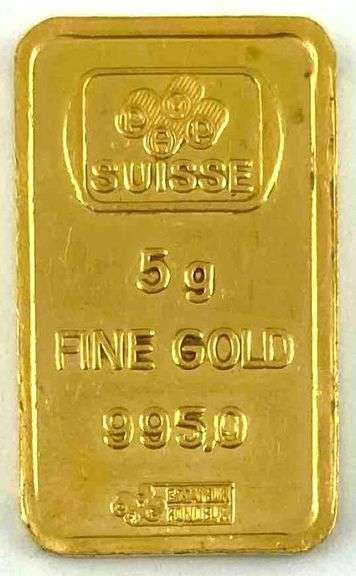 5 Gram Pamp Suisse .995 Fine Gold Bar - Matthew Bullock Auctioneers