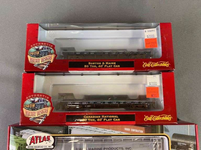 Group of 5 atlas and Ertl HO scale train cars - Matthew Bullock Auctioneers