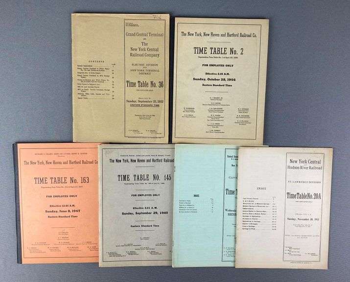 Group of 6 New York Employee Railroad TimeTables - Matthew Bullock ...