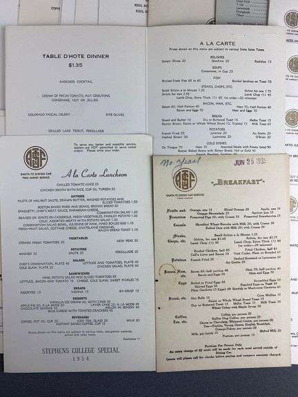 Group of 30+ Santa Fe Railroad Menus - Matthew Bullock Auctioneers