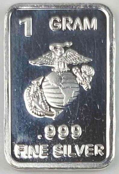 1 gram .999 fine silver bar USMC Marines - Matthew Bullock Auctioneers
