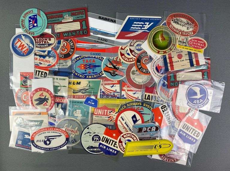 Group of 50+ Assorted Airline Stickers - Matthew Bullock Auctioneers