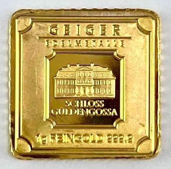 1 Gram PURE 24K GOLD Geiger 999.9 Bullion Certified Single Bar Square ...