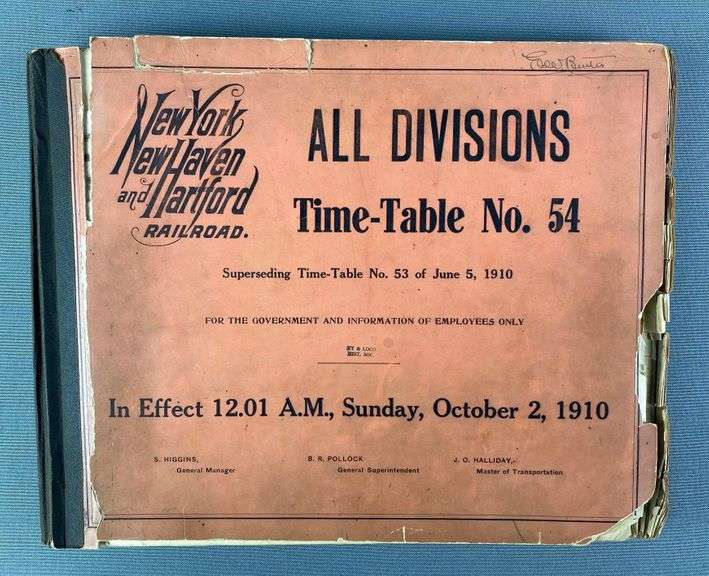 New York New Haven and Hartford Railroad Time Table Booklet - Matthew ...