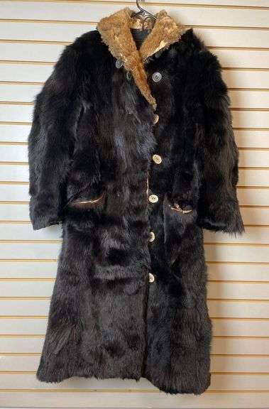 Black Bearskin Trapper Coat with Fox Trim - Matthew Bullock Auctioneers