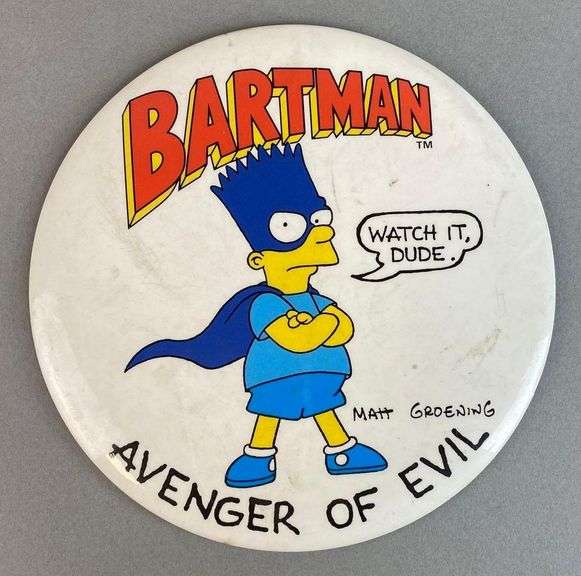 The Simpsons Bartman Easel Back Pin - Matthew Bullock Auctioneers