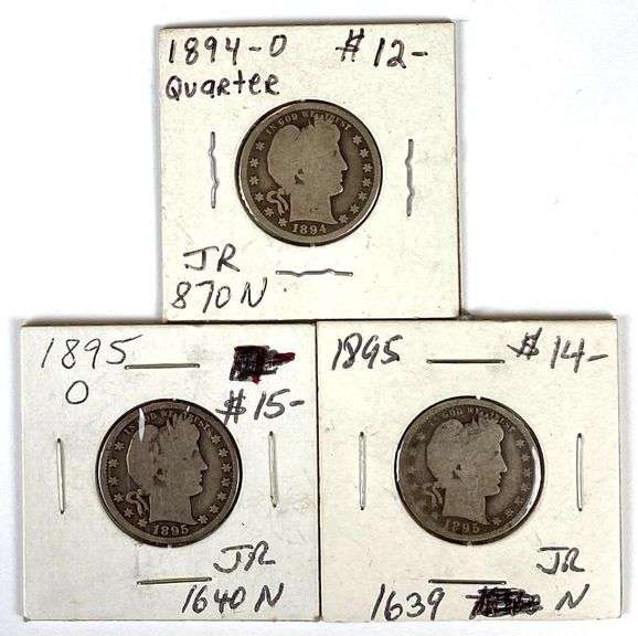 Group of (3) 1894-94 Barber Silver Quarters - Matthew Bullock Auctioneers