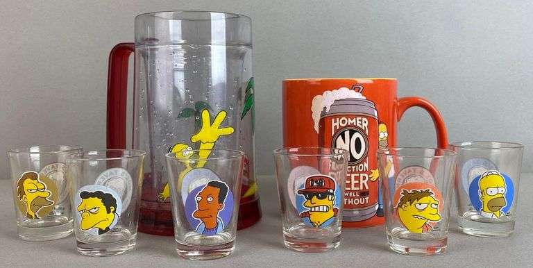 Group of 8 The Simpsons Mugs/Shot Glasses - Matthew Bullock Auctioneers