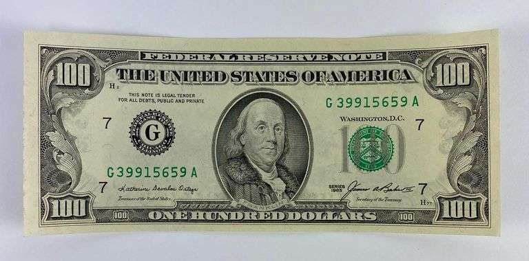 1985 $100 US Federal Reserve Note - Matthew Bullock Auctioneers
