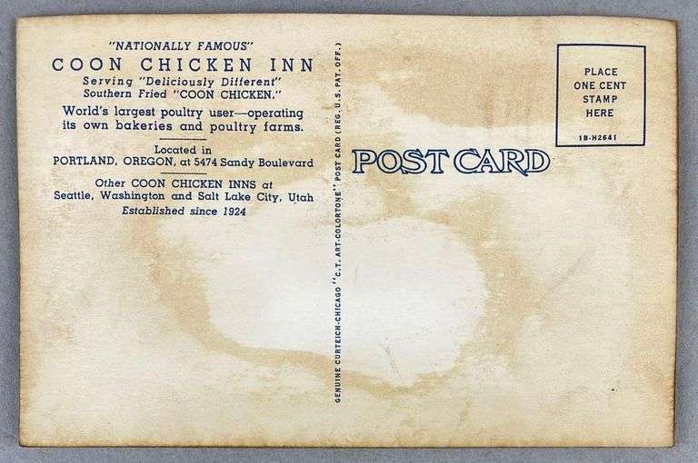 Postcard - Black Americana Coon-Chicken Inn - Matthew Bullock Auctioneers