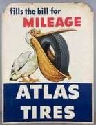 Atlas Tires Advertising Cardboard Sign - Matthew Bullock Auctioneers