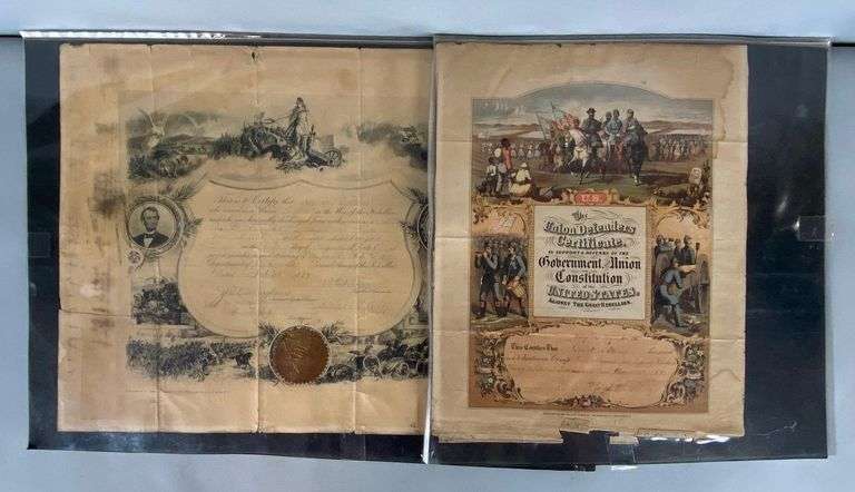 Group of 2 Civil War Union Defenders Certificates - Matthew Bullock ...