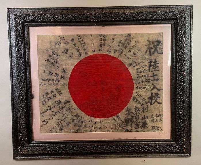 WW2 Japanese Rising Sun Flag with Writing - Matthew Bullock Auctioneers