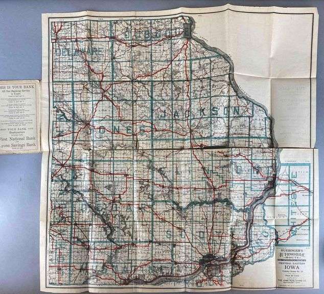 1917 Huebingers Automobile Route and Topographical Road Map of Clinton ...