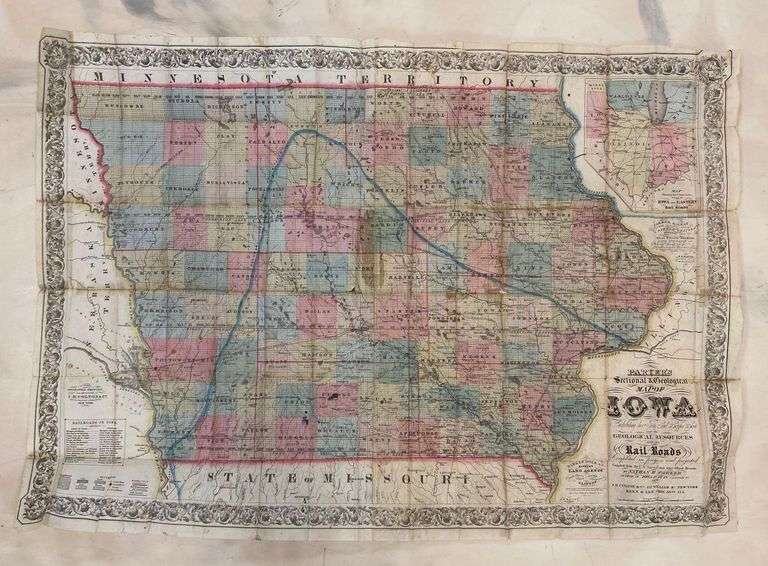 1856 Sectional and Geological Map of Iowa - Matthew Bullock Auctioneers