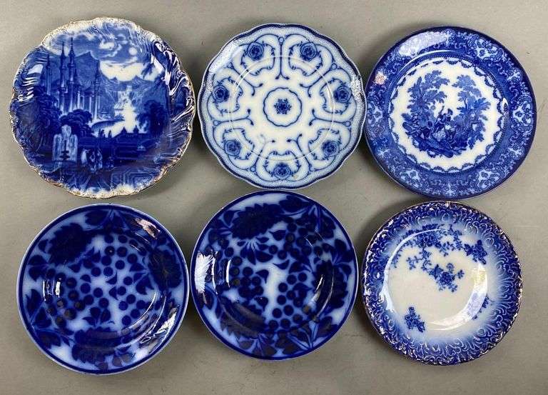 Group of 6 Flow Blue Porcelain Plates - Matthew Bullock Auctioneers