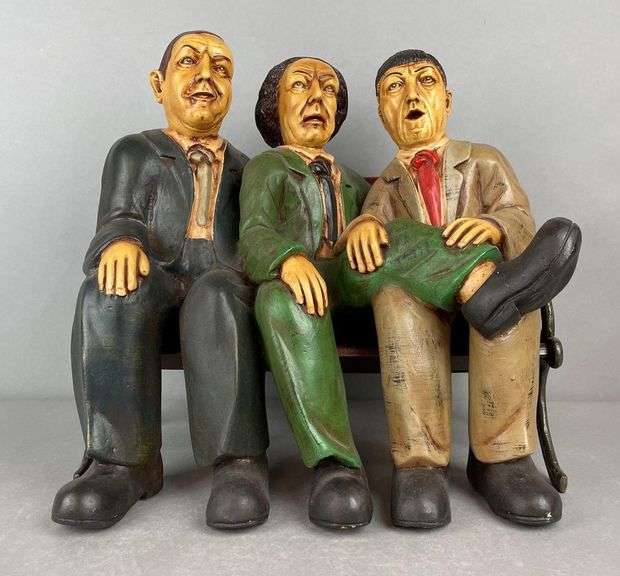 Rare The 3 Stooges on a Bench Resin Statue - Matthew Bullock Auctioneers