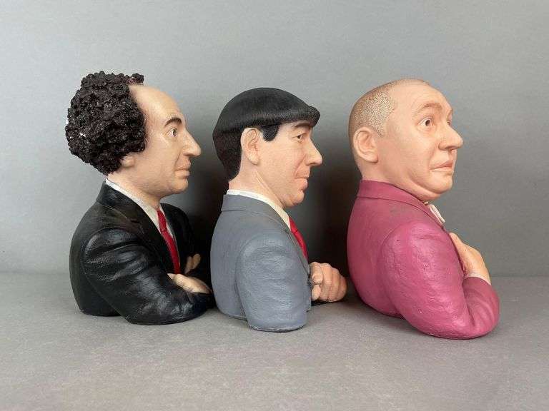 The Three Stooges Esco Like Chalkware Statues - Matthew Bullock Auctioneers