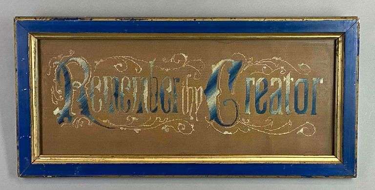 Remember Thy Creator Embroidered Sign - Matthew Bullock Auctioneers