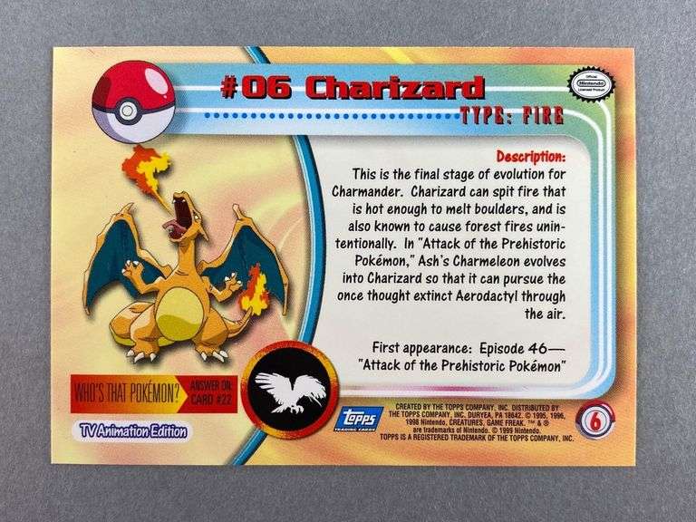Topps 1999 Pokemon #06 TV Animation Edition Charizard Card - Matthew ...
