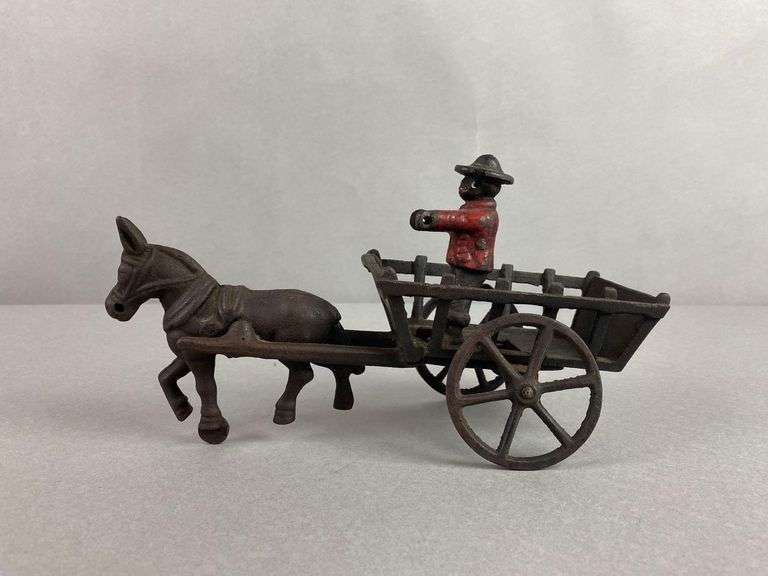 Antique Black Americana Cast Iron Mule and Stake Cart with Driver ...