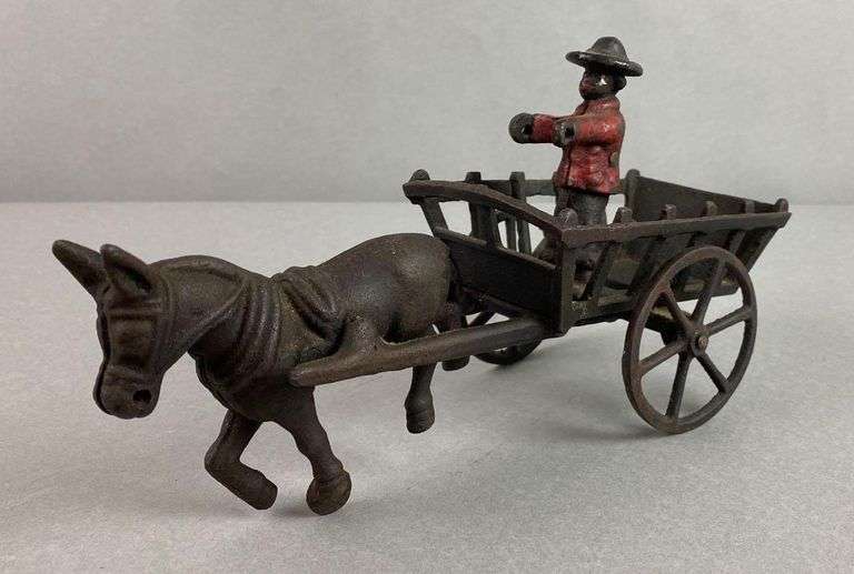 Antique Black Americana Cast Iron Mule and Stake Cart with Driver ...