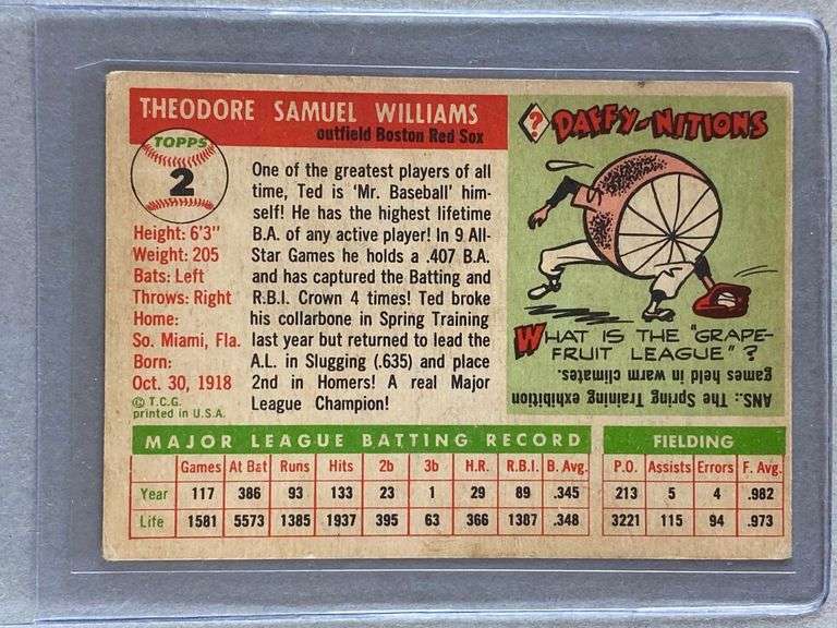 1955 Topps Ted Williams #2 - Matthew Bullock Auctioneers