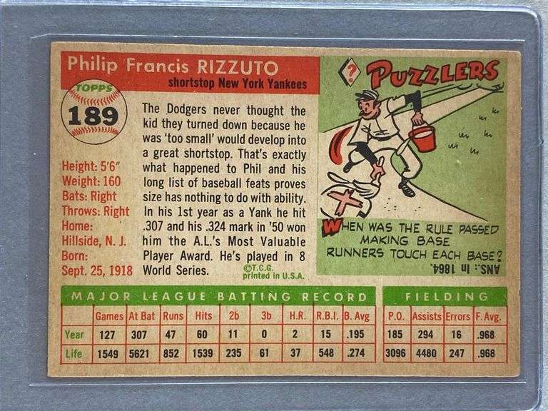 1955 Topps Phil Rizzuto #189 - Matthew Bullock Auctioneers
