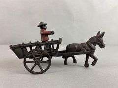 Antique Black Americana Cast Iron Mule and Stake Cart with Driver ...