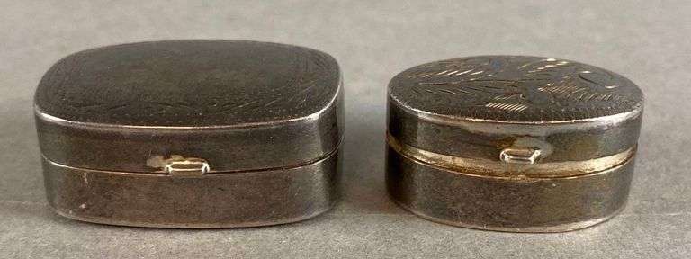 Group of 2 Small Sterling Silver Pill Boxes, - Matthew Bullock Auctioneers