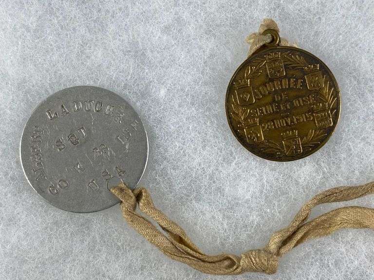 Group of 3 WW1 US and French Military Dog Tags and Catholic Pocket ...