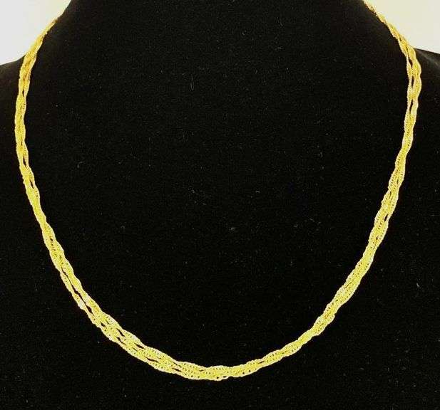 18K Gold Twist Triple Chain Necklace - Matthew Bullock Auctioneers